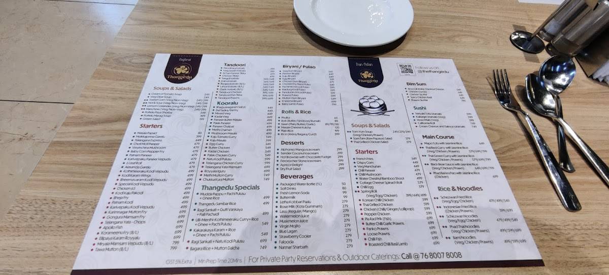 Menu at Thangedu, Rai Durg