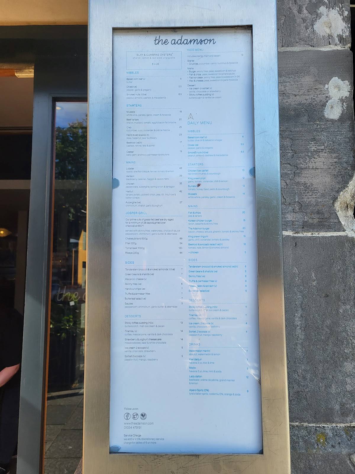 Menu at The Adamson pub & bar, Saint Andrews