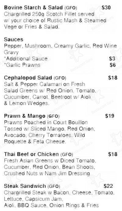 Menu at The Admiral pub & bar, Kwinana Town Centre