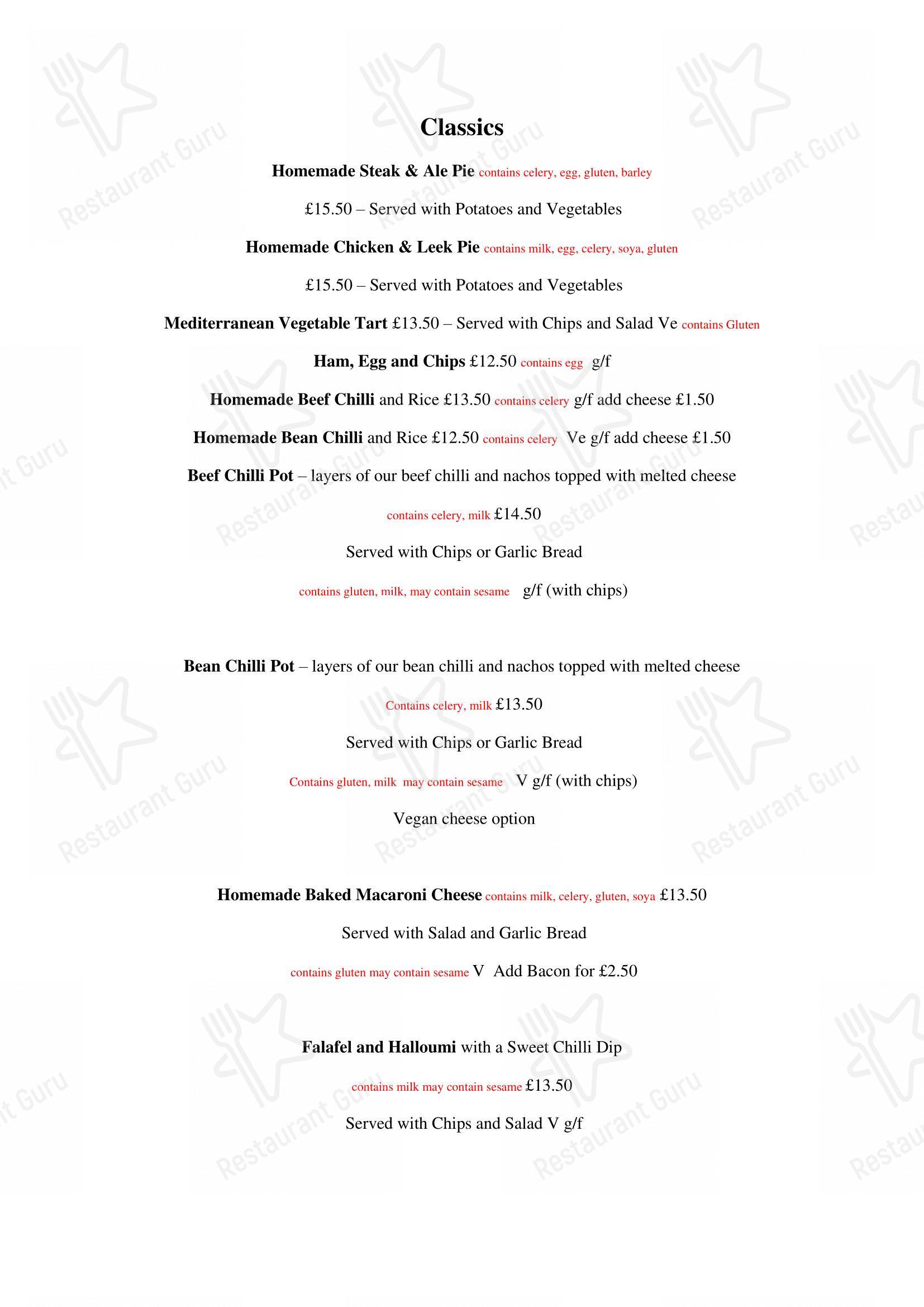Menu at The Admiral Wells pub & bar, Peterborough