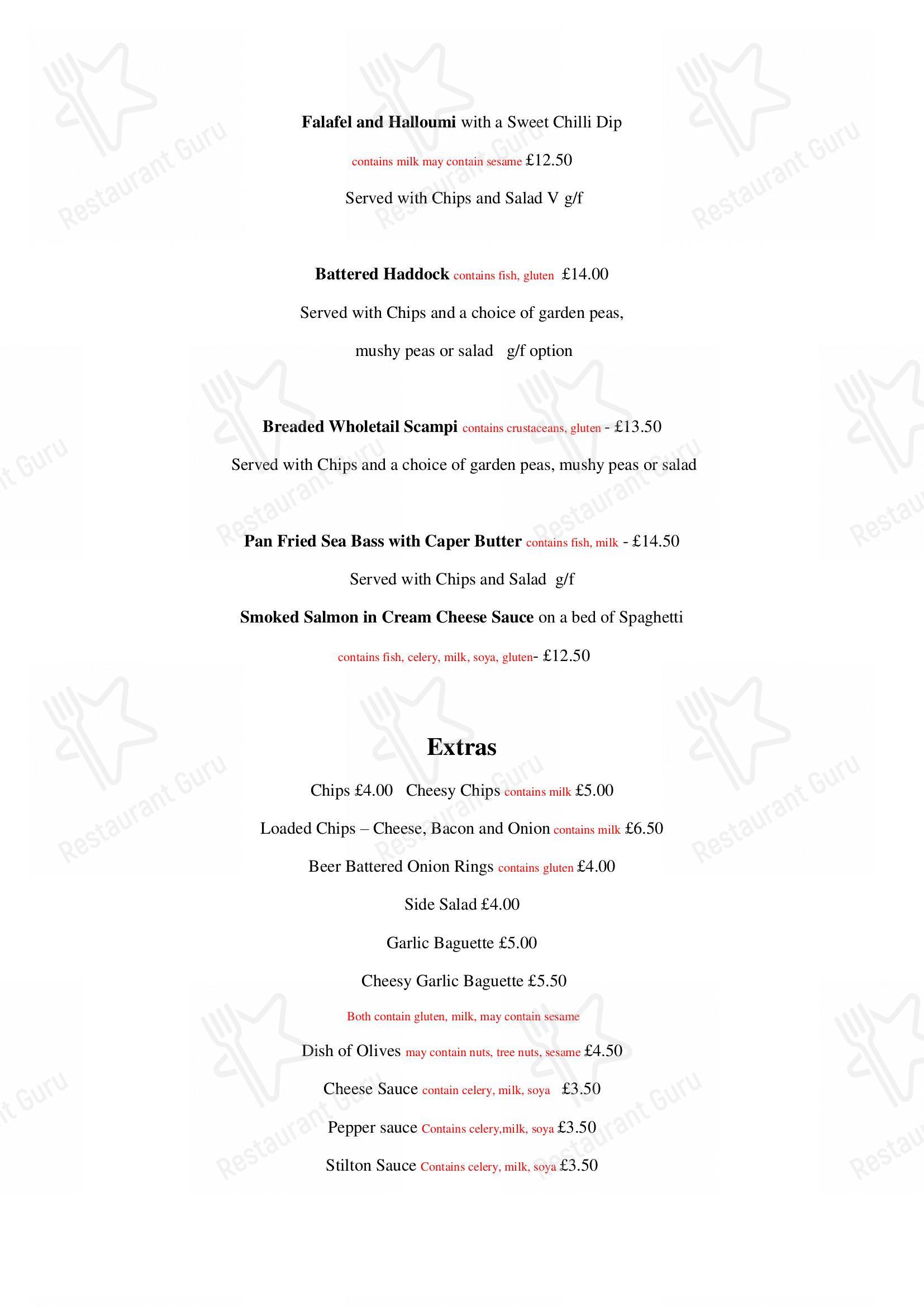 Menu at The Admiral Wells pub & bar, Peterborough