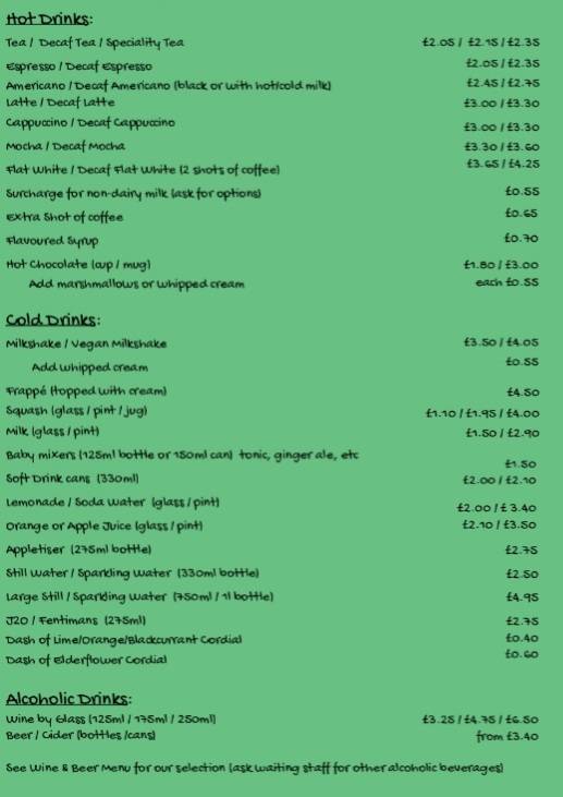 Menu at The Alford Bistro restaurant, Alford