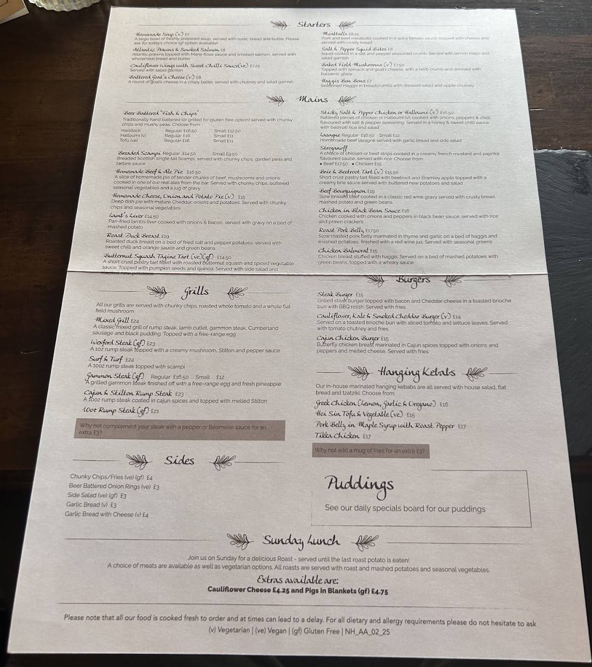 Menu at The Alvanley Arms pub & bar, Tarporley, Cotebrook
