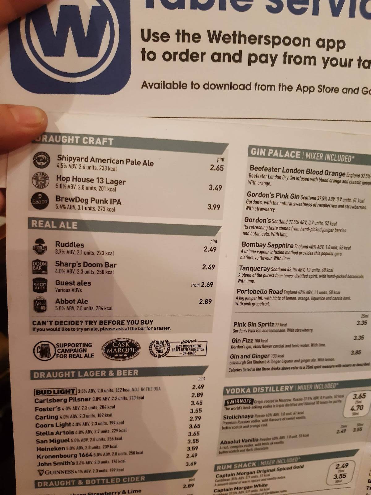 Menu at The Angel Hotel - JD Wetherspoon pub & bar, Whitby