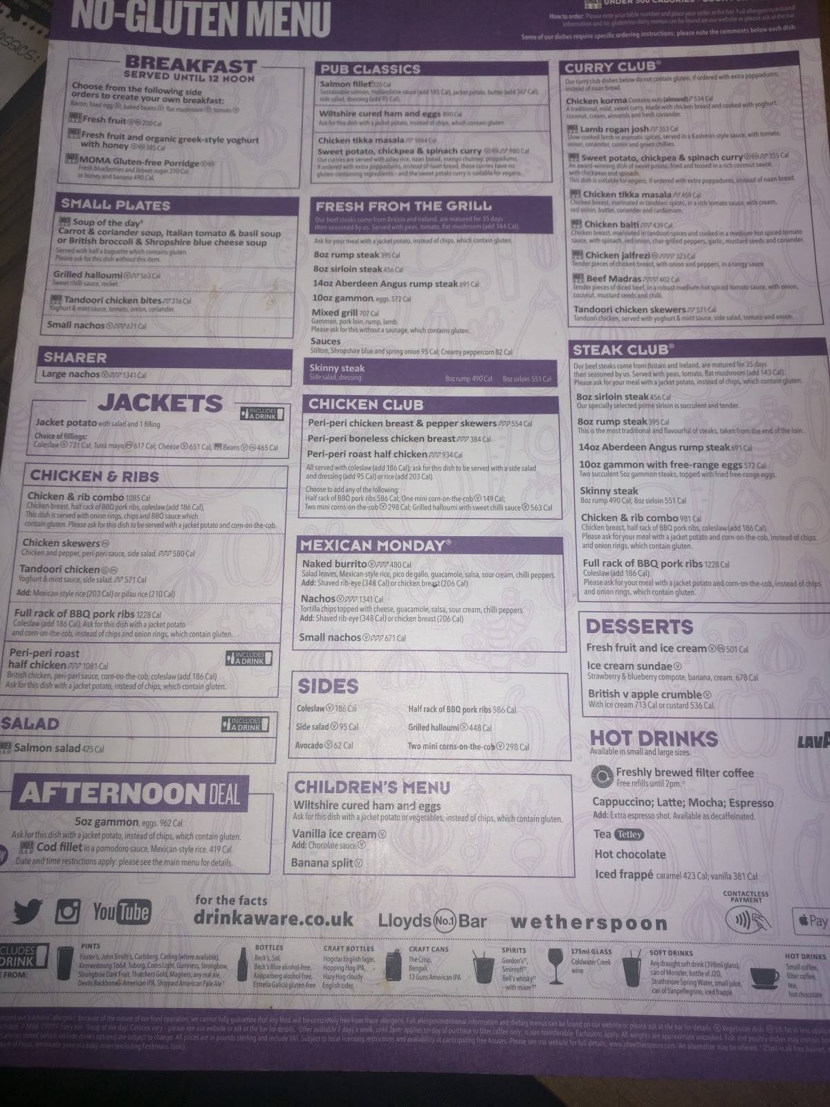 Menu at The Angel Hotel - JD Wetherspoon pub & bar, Whitby