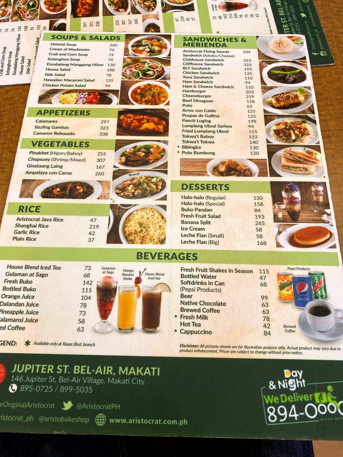 Menu at The Aristocrat Restaurant - Jupiter, Makati, Makati, 146 Jupiter