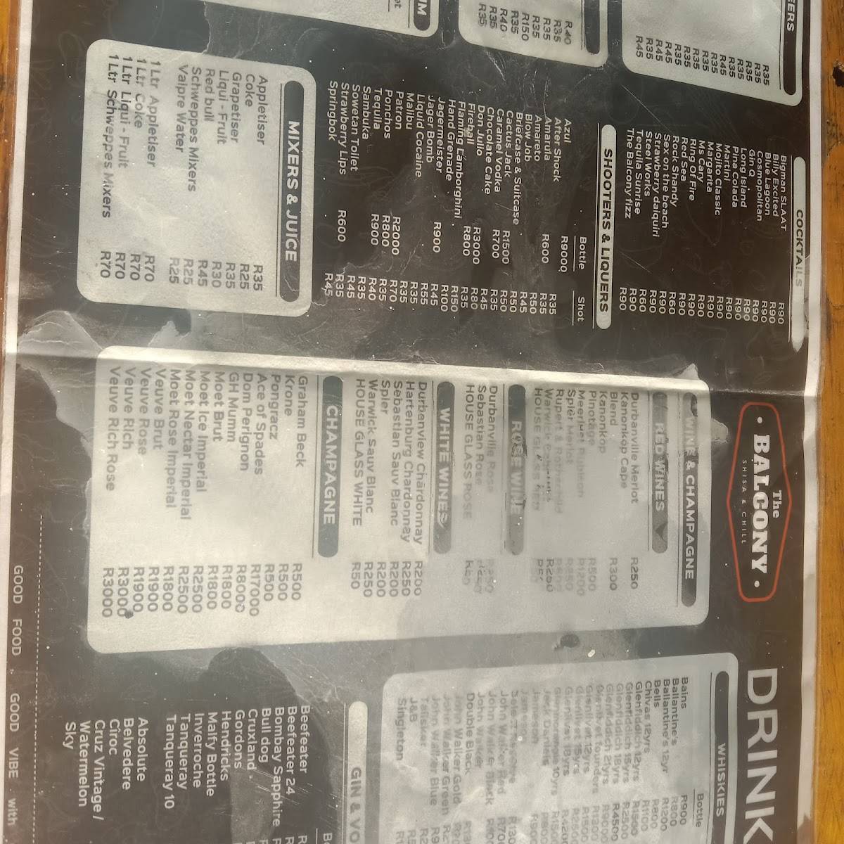 Menu at The Balcony Randpark Ridge pub & bar, Johannesburg