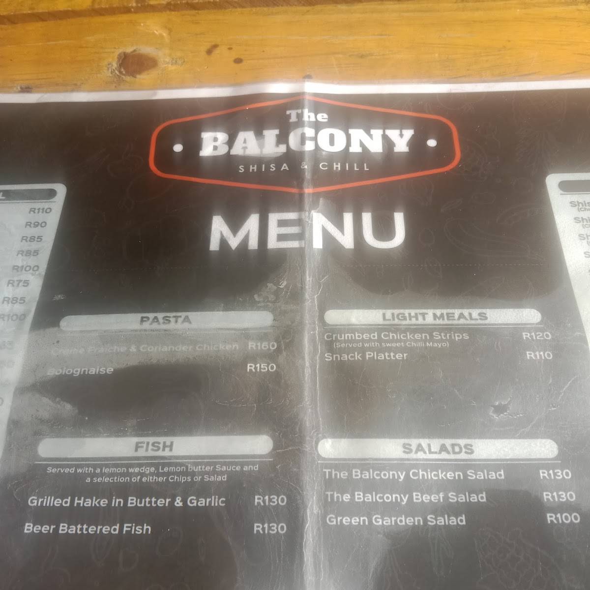 Menu at The Balcony Randpark Ridge pub & bar, Johannesburg
