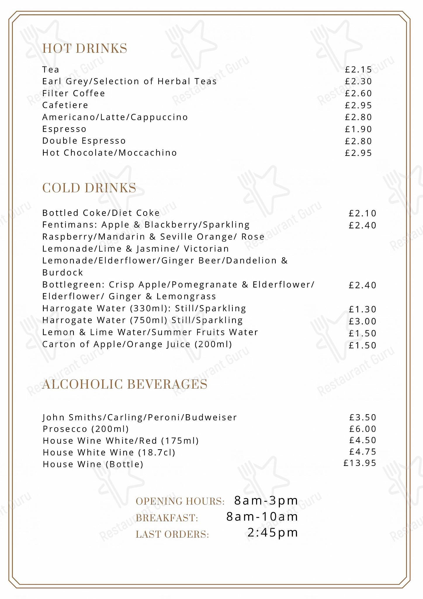 Menu at The Bar Convent, York