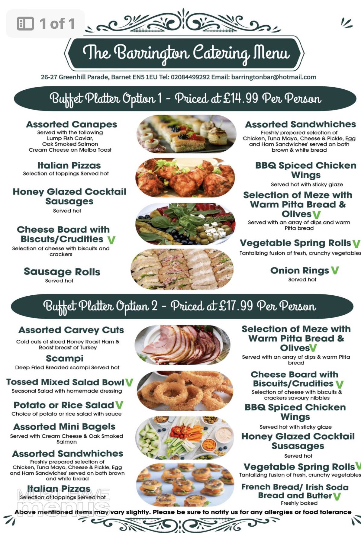 Menu at The Barrington Pub, Barnet