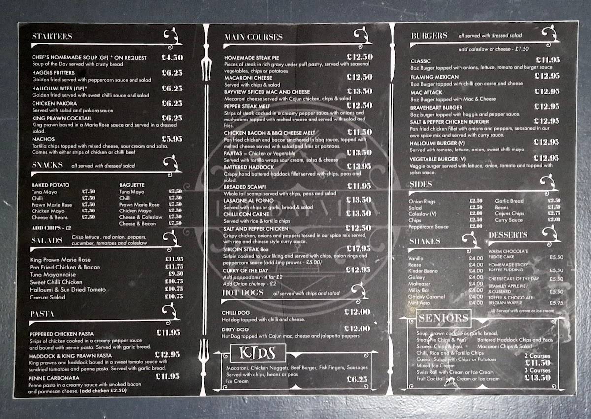 Menu at The Bay View pub & bar, Dundee