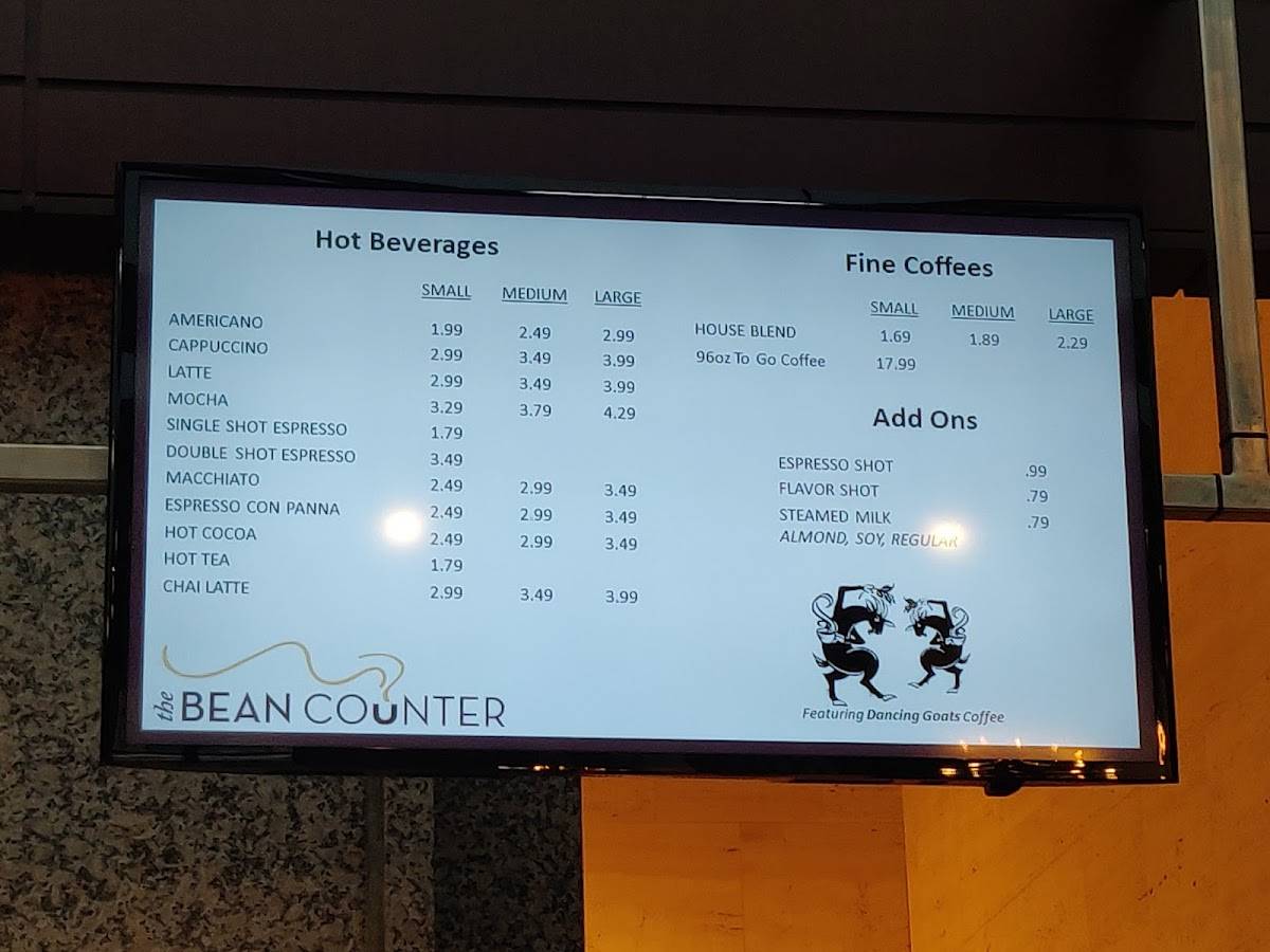 Menu at The Bean Counter cafe, Atlanta, 191 Peachtree Tower