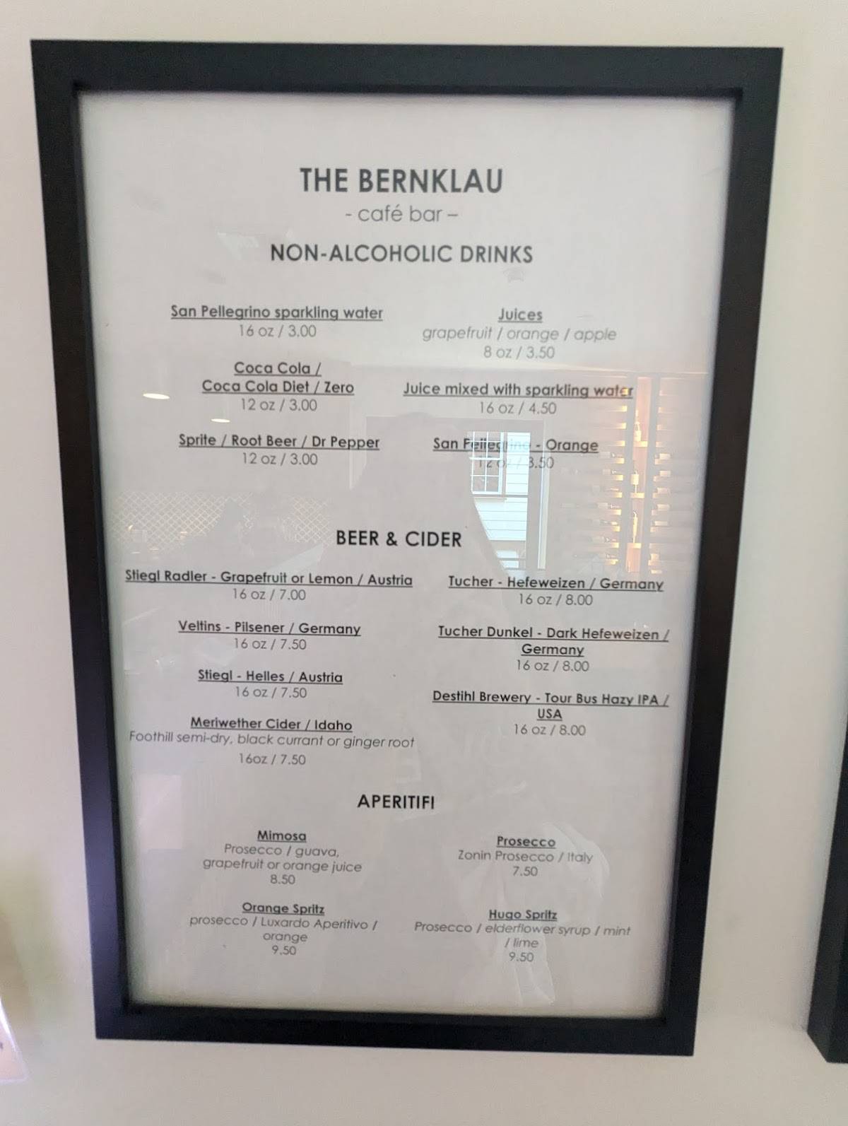 Menu at The Bernklau cafe, Sandpoint