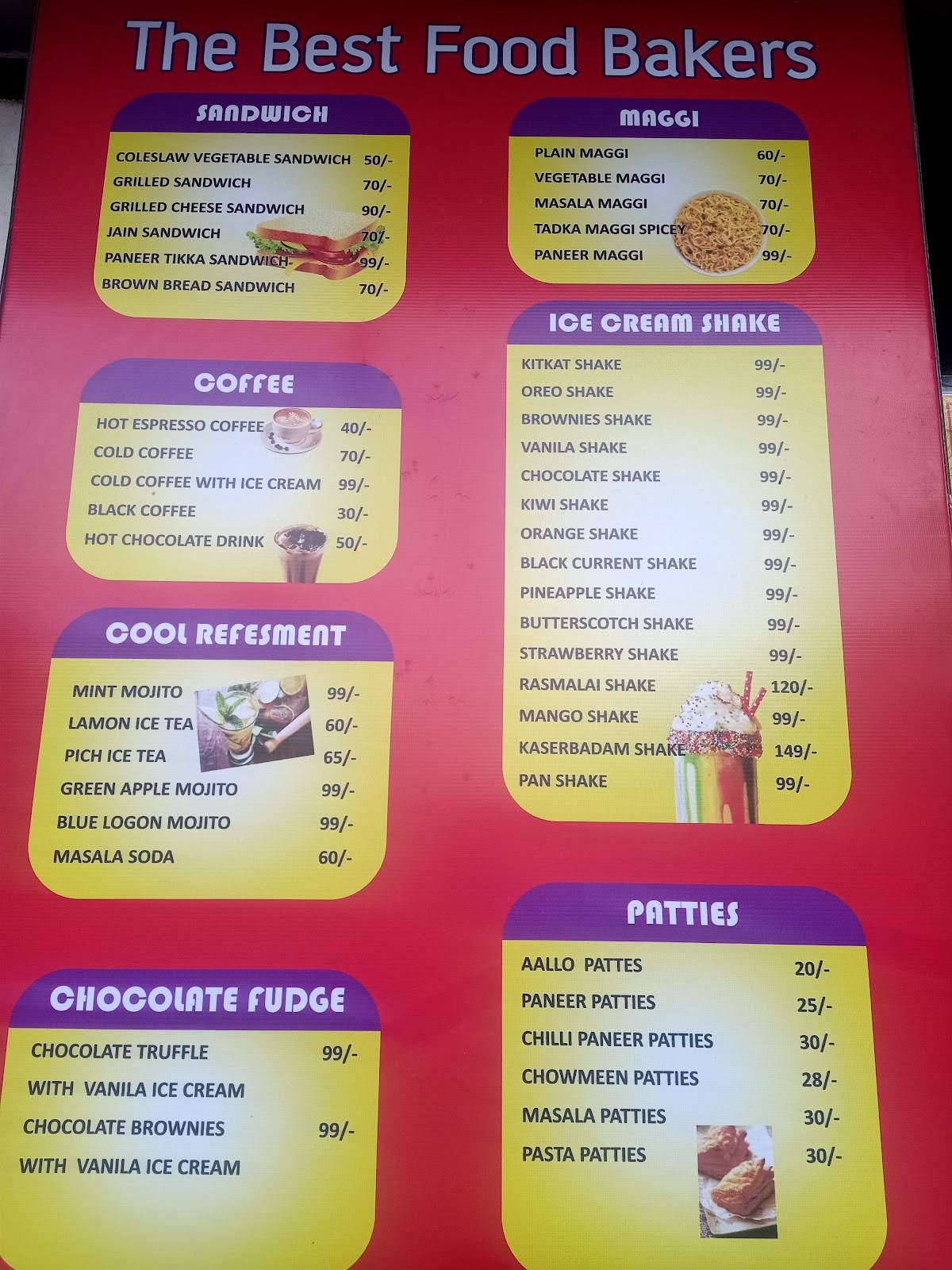 Menu at The Best Food Bakers, Jaipur