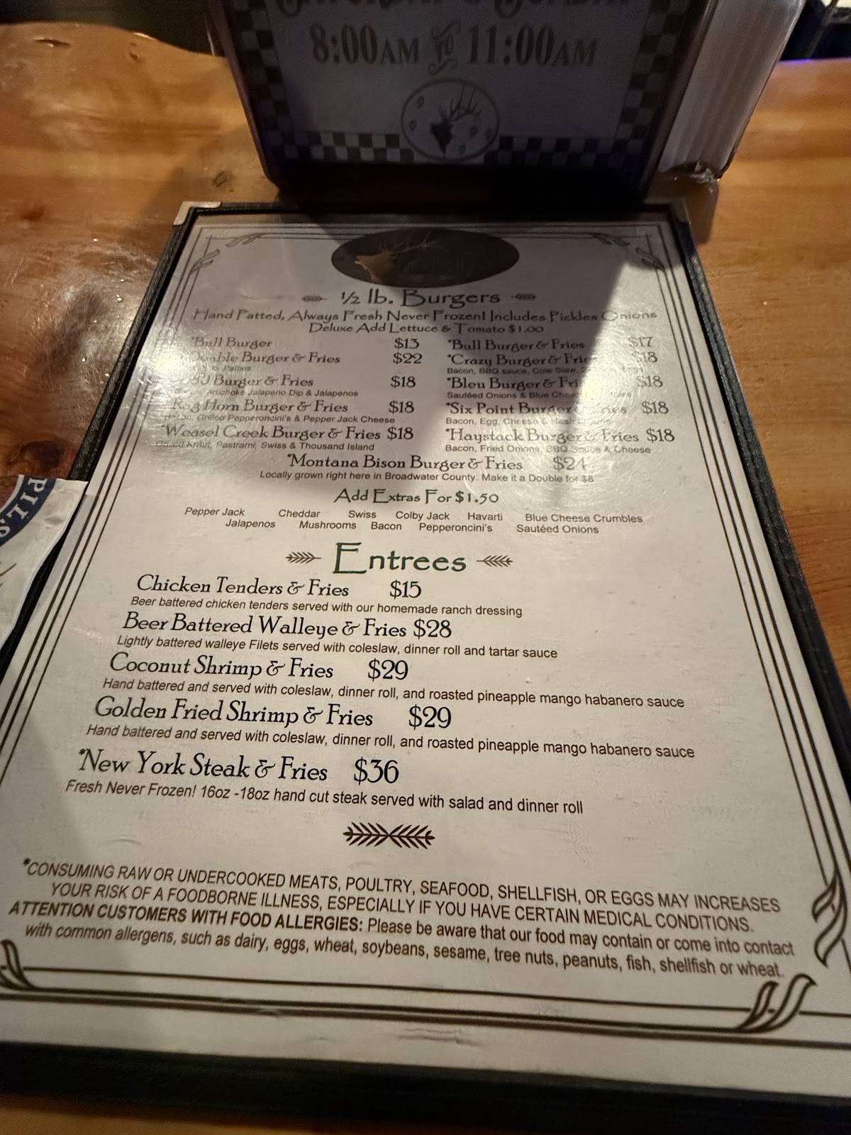 Menu at The Big Bull Bar and Grill, Winston, US-287