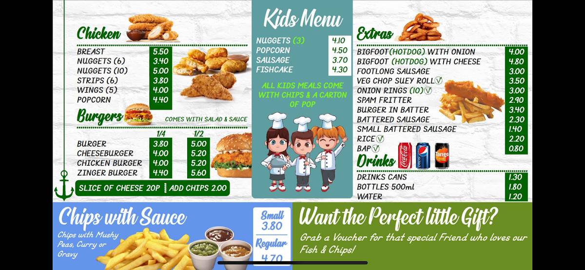 Menu at The Big Fish fast food, Mold