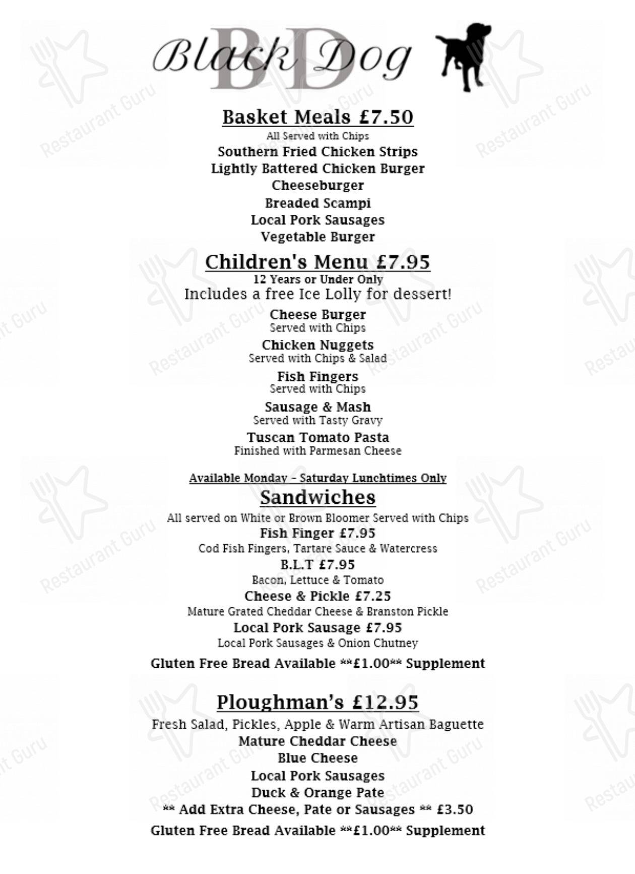 Menu at The Black Dog pub & bar, Waltham Chase