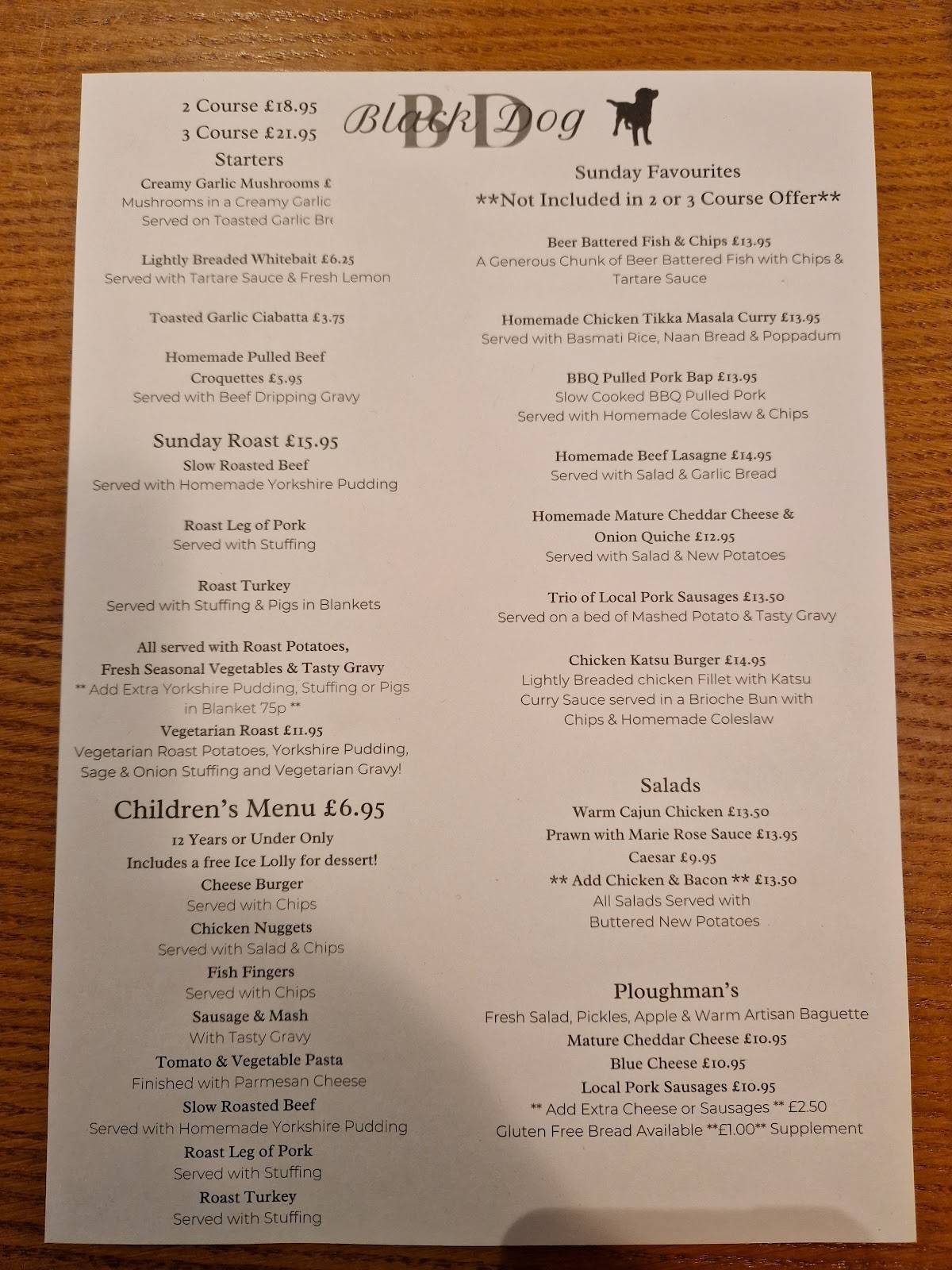 Menu at The Black Dog pub & bar, Waltham Chase