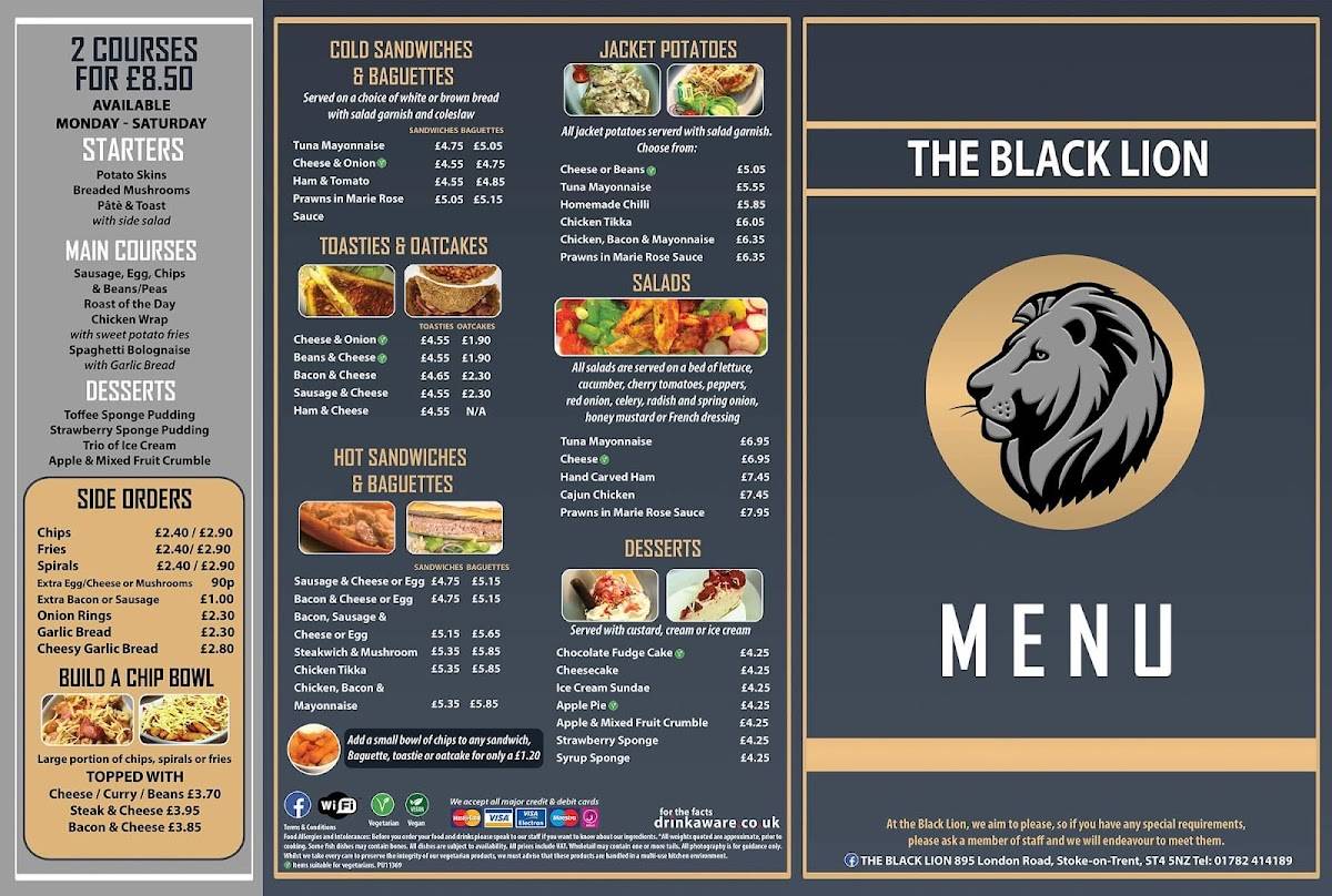 Menu at The Black Lion pub & bar, Stoke-on-Trent, 895 London Rd