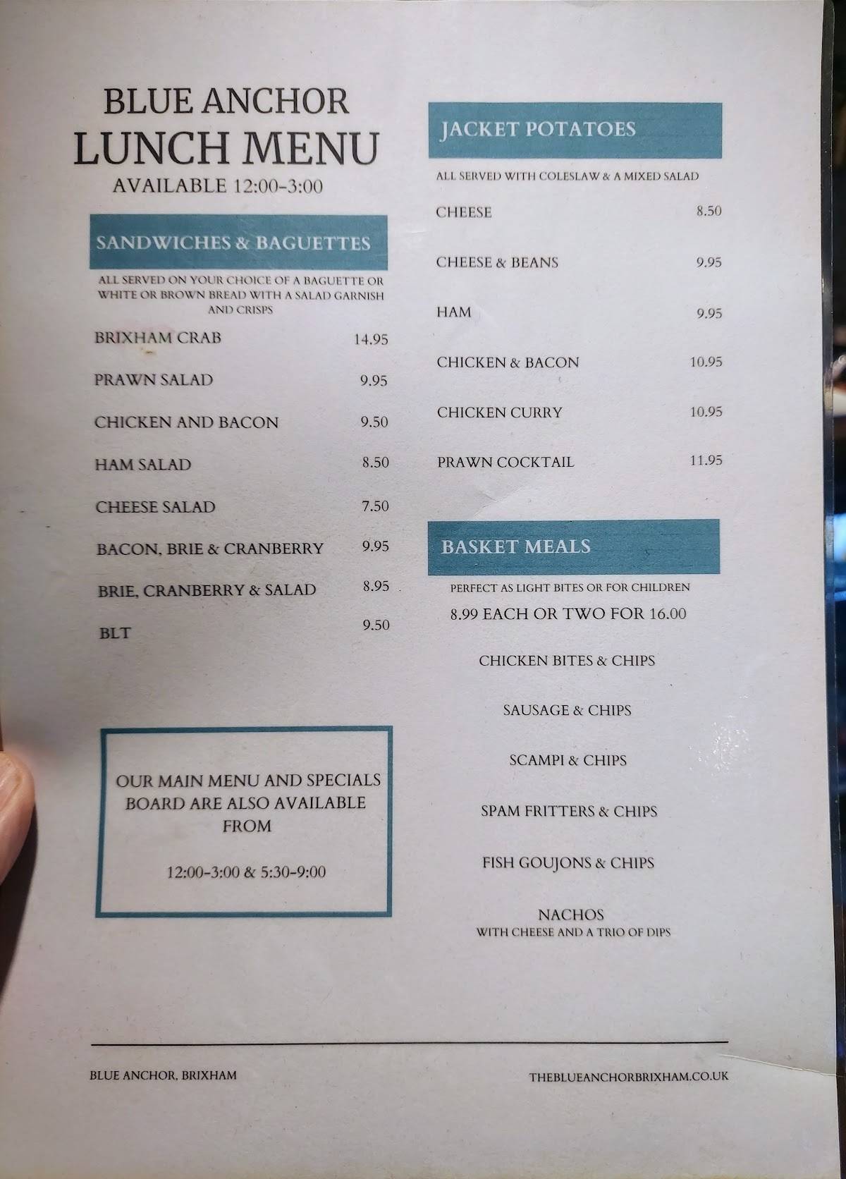 Menu at The Blue Anchor pub & bar, Brixham