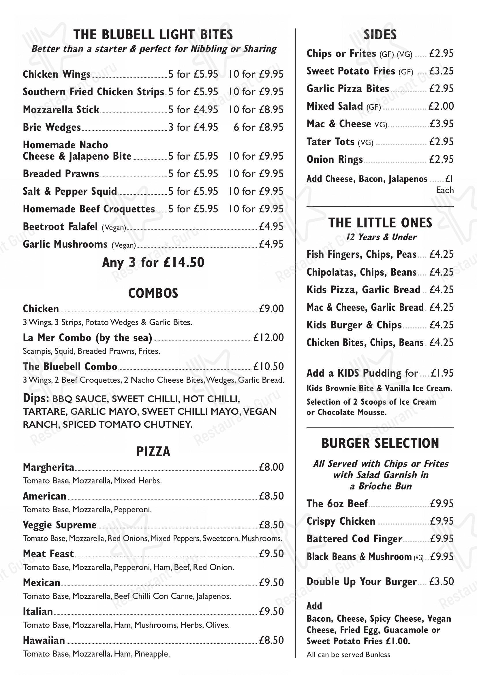 Menu at The Bluebell pub & bar, Bedford