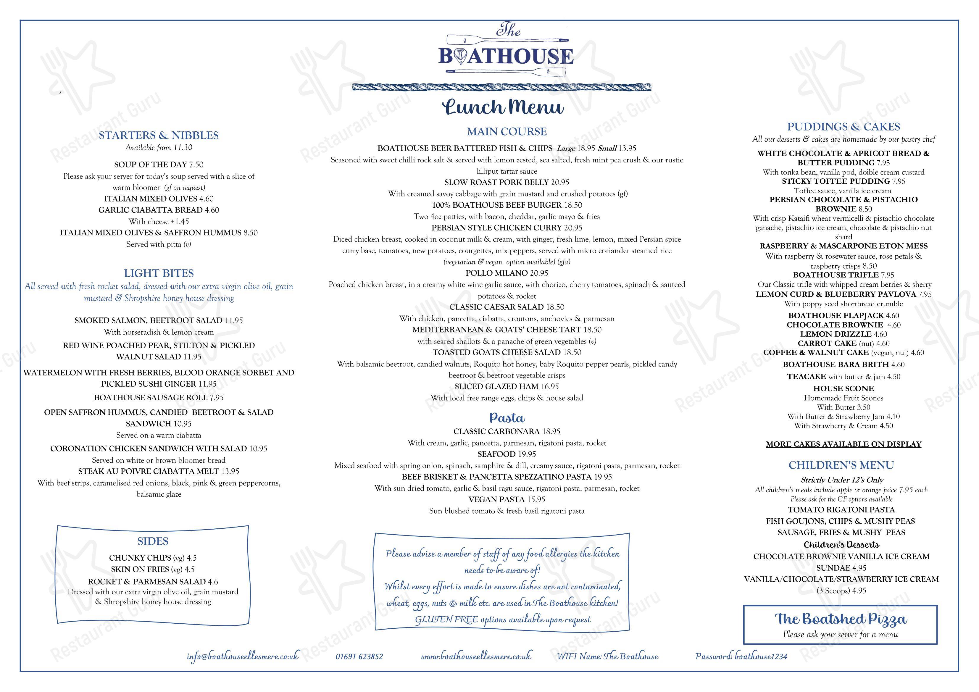 Menu at The Boat House cafe, Ellesmere