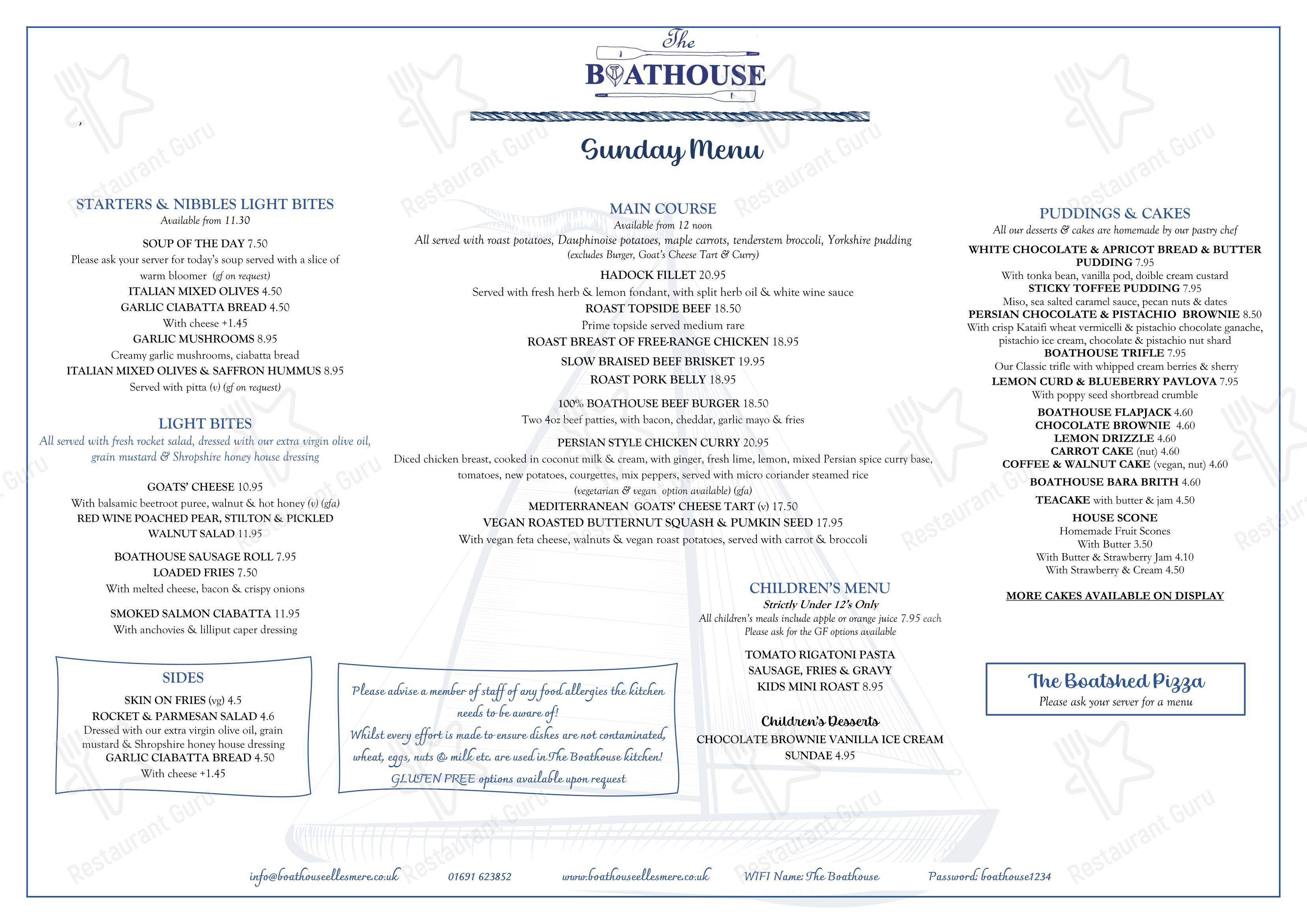 Menu at The Boat House cafe, Ellesmere