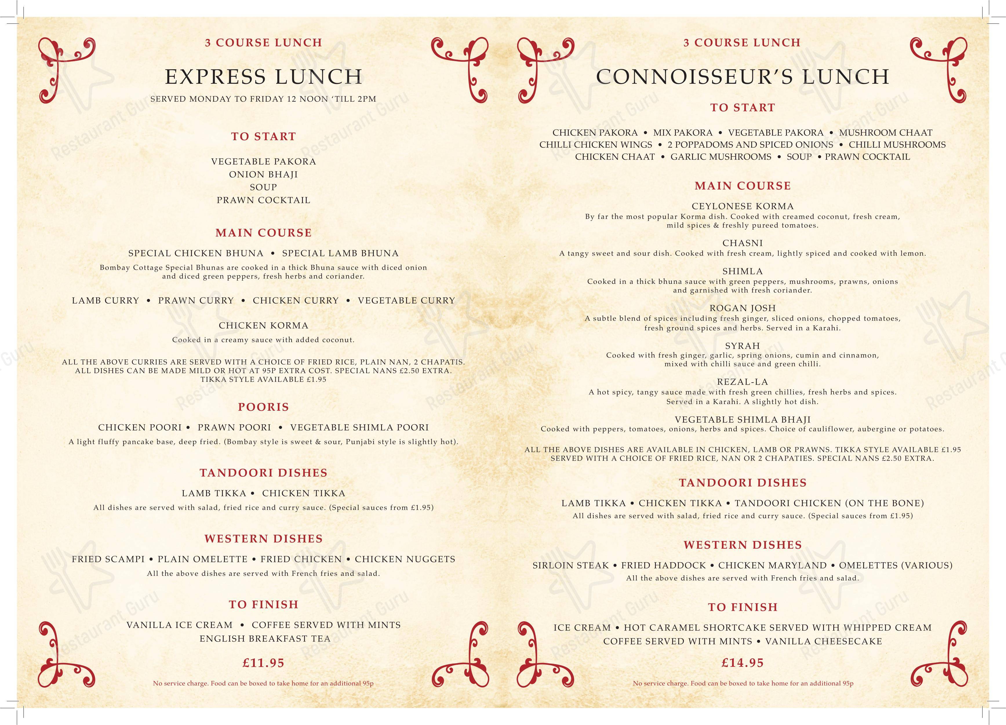 Menu at The Bombay Cottage restaurant, Hamilton, 4 Lower Auchingramont Rd