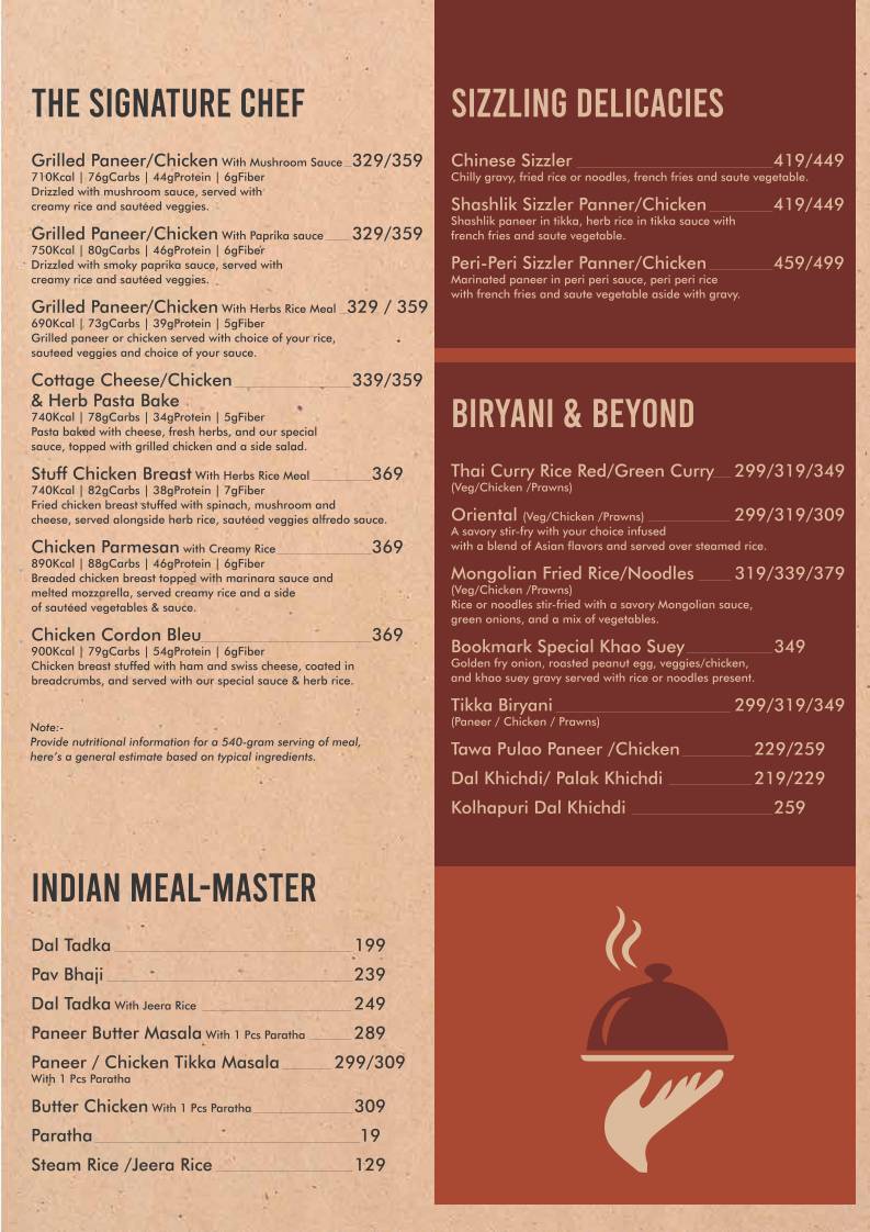 Menu at The Bookmark Cafe, Kalyan