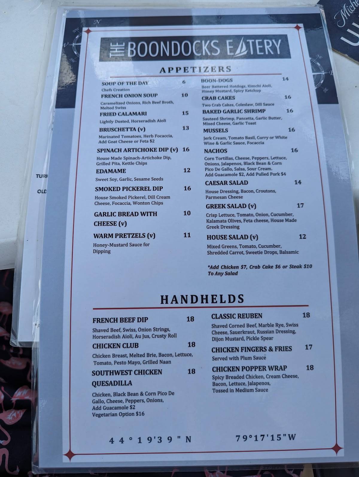 Menu at The Boondocks Eatery restaurant, Georgina
