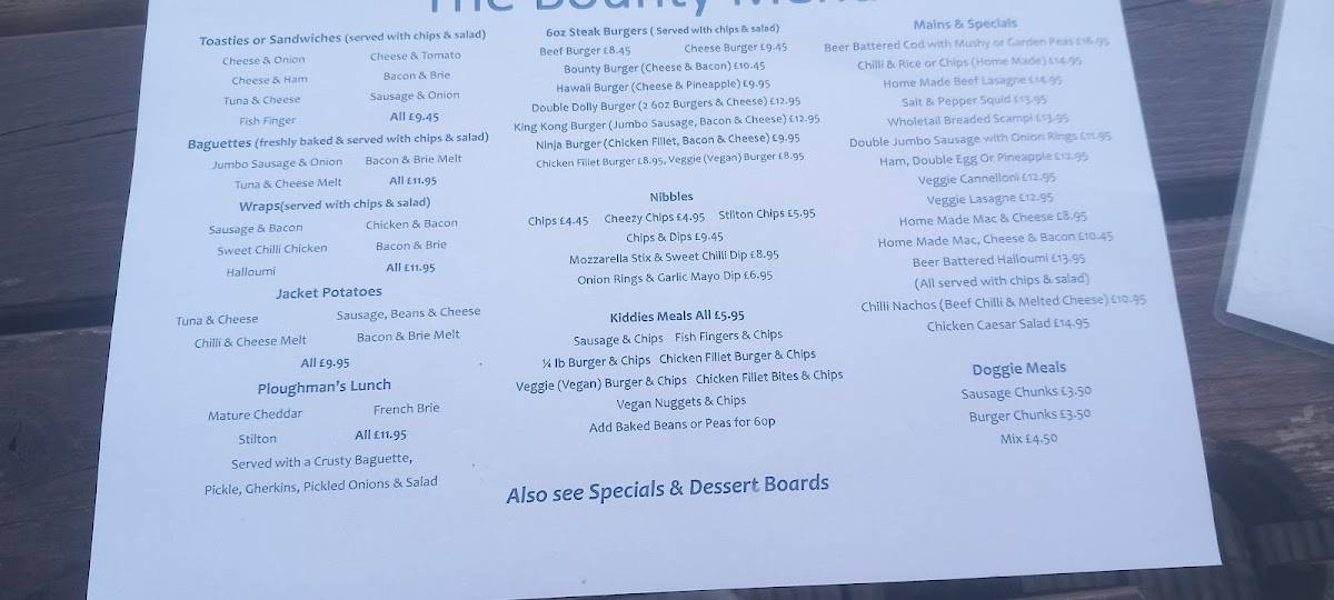 Menu at The Bounty pub & bar, Wooburn Green