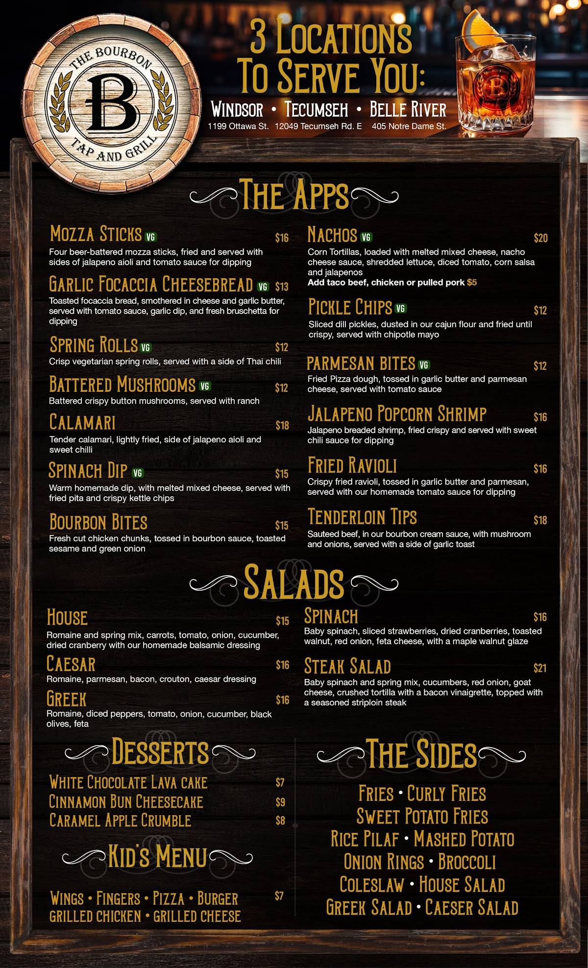Menu at The Bourbon Tap & Grill Belle River pub & bar, Lakeshore