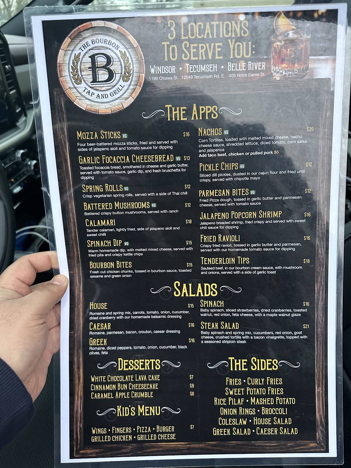 Menu at The Bourbon Tap & Grill Belle River pub & bar, Lakeshore