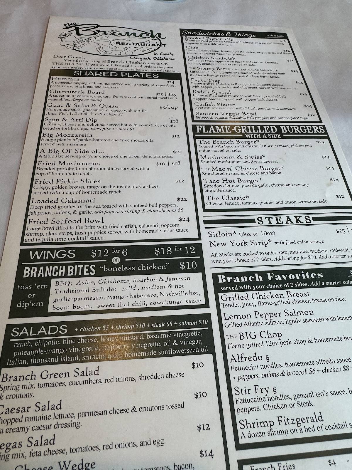 Menu at The Branch pub & bar, Tahlequah