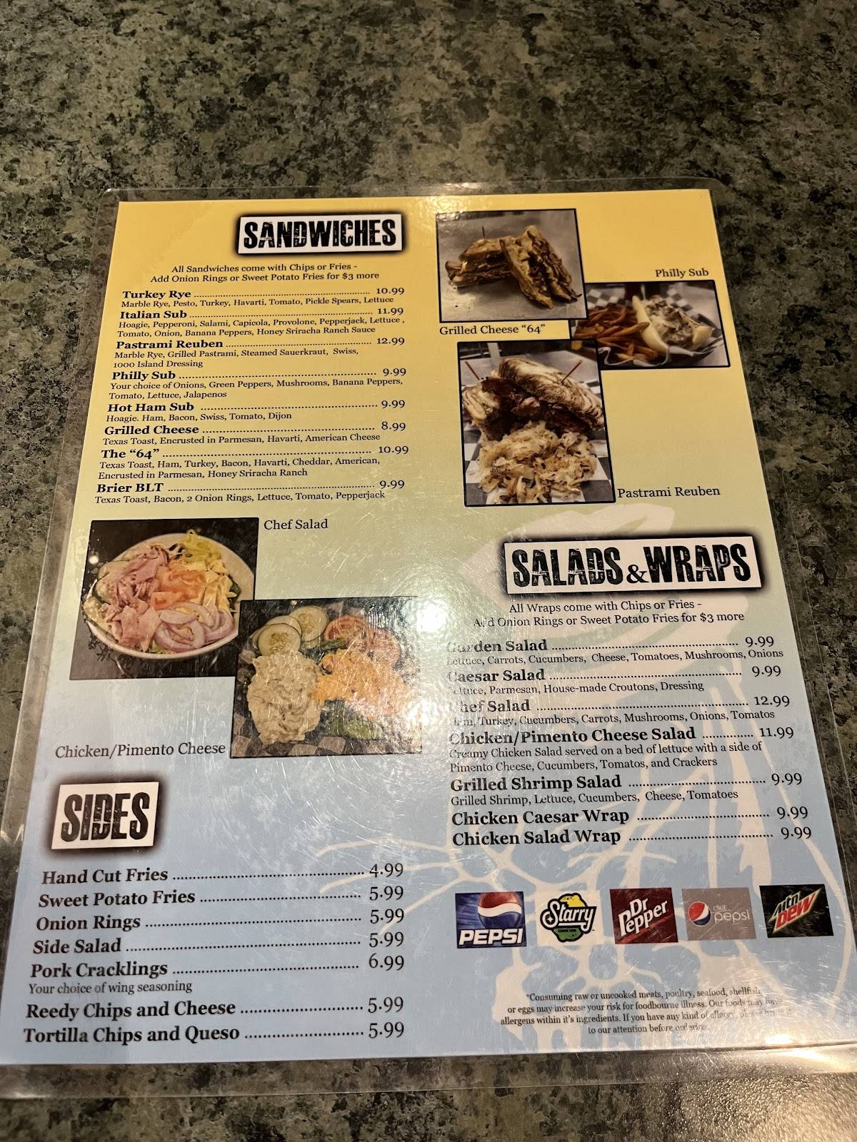 Menu at The Brier Patch Bar, Lewisburg