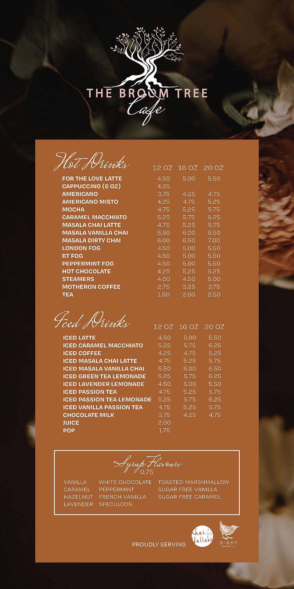 Carta de The Broom Tree Cafe, Lacombe