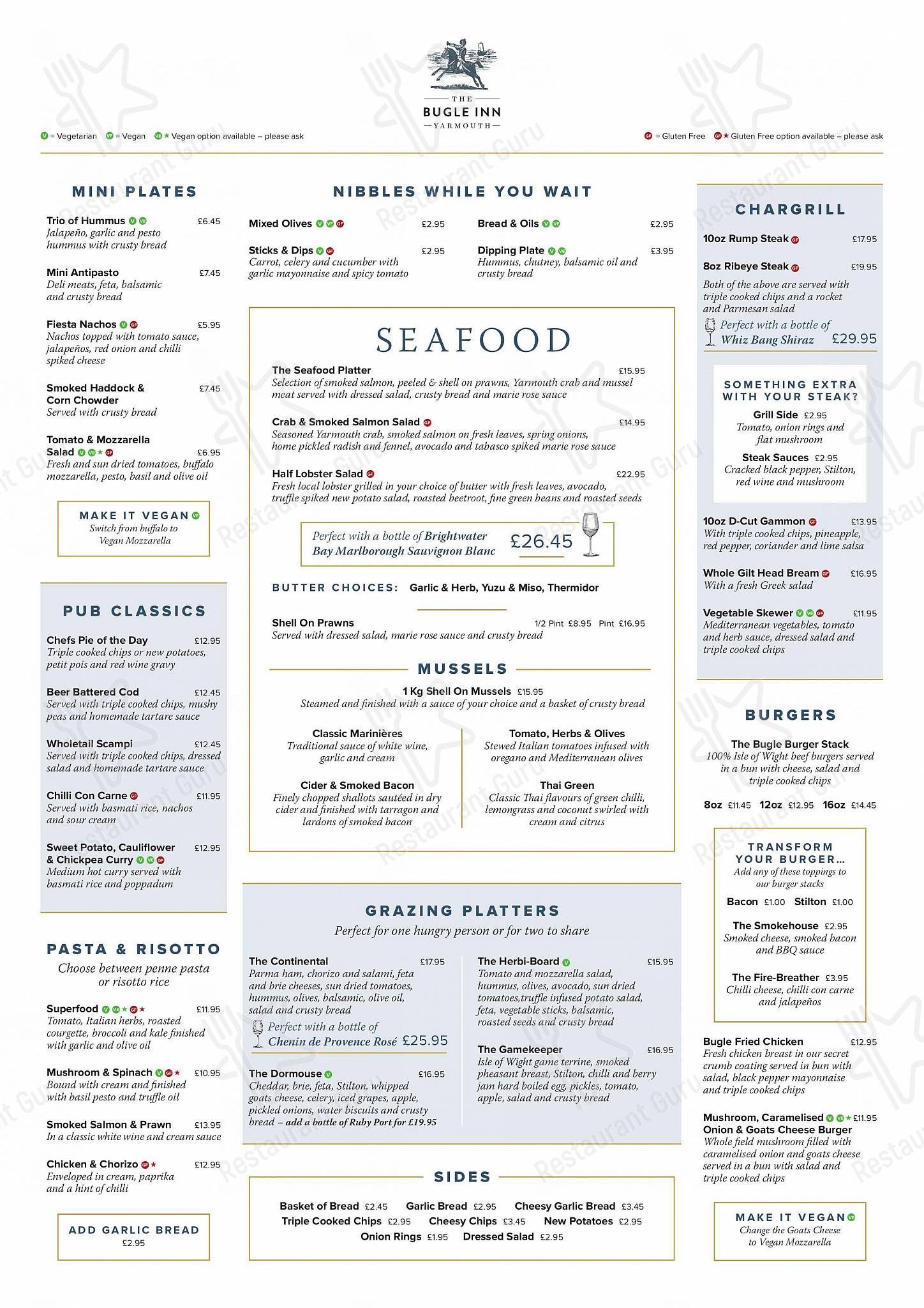Menu at The Bugle Coaching Inn pub & bar, Yarmouth