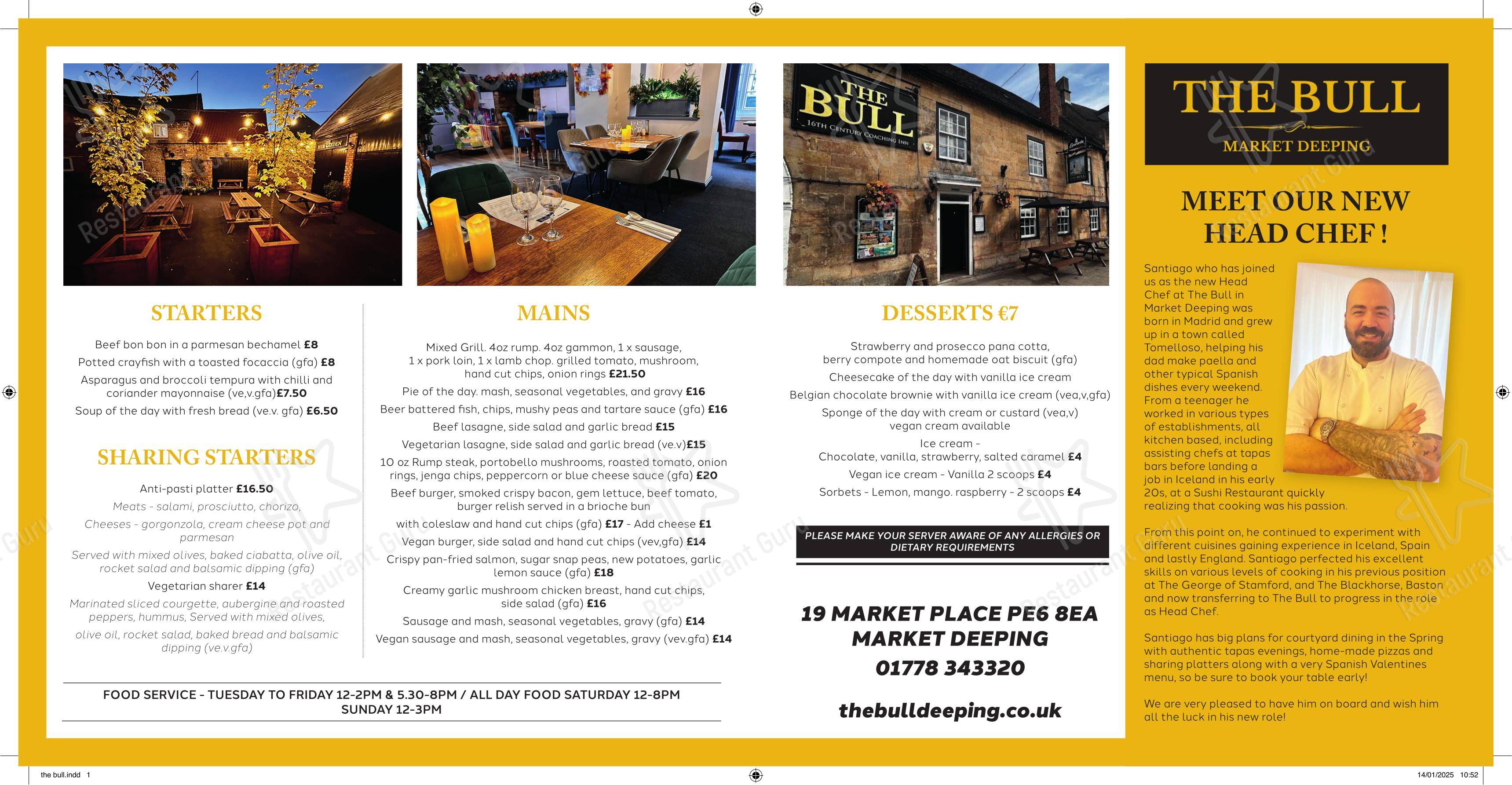 Menu at The Bull Market Deeping pub & bar, Peterborough, 19 Market Pl
