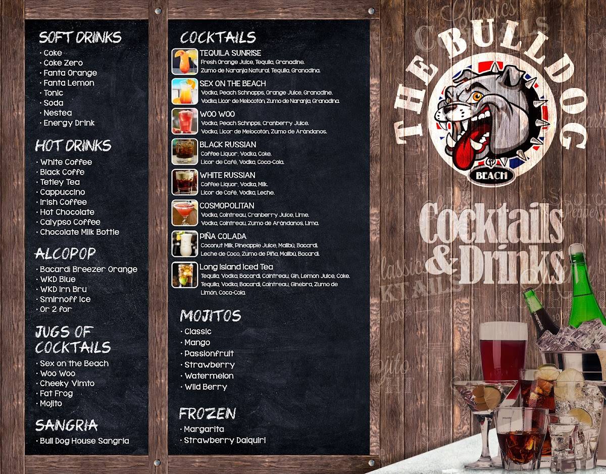 Menu at The Bulldog pub & bar, Benidorm