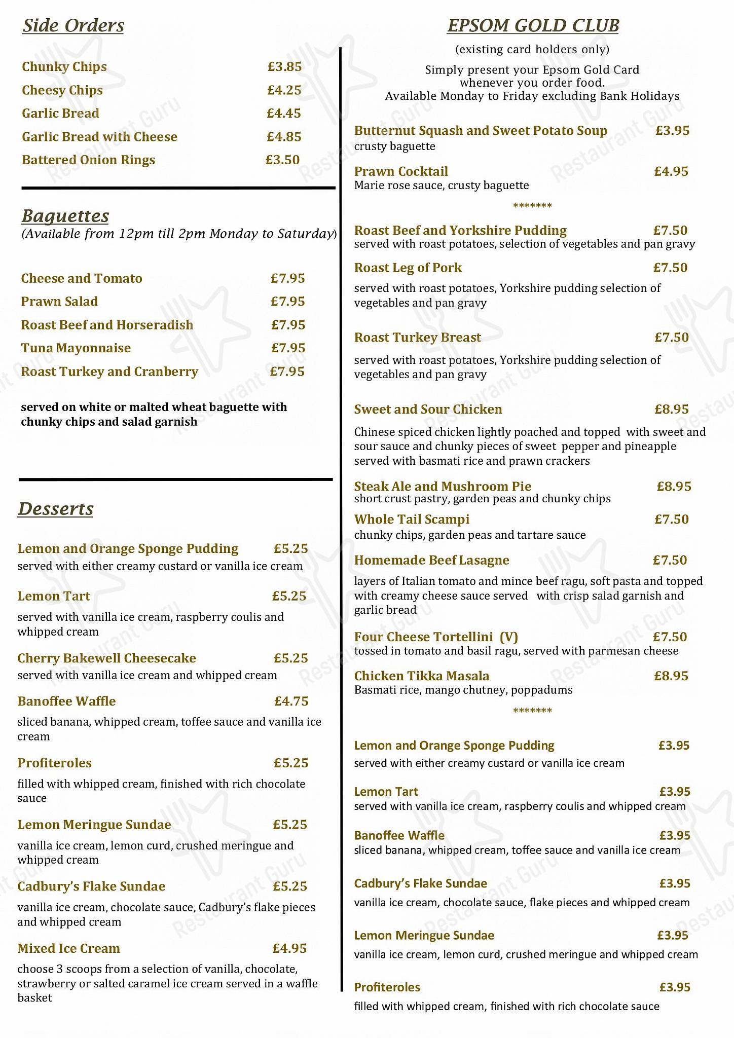 Menu at The Bunbury Arms pub & bar, Bury Saint Edmunds