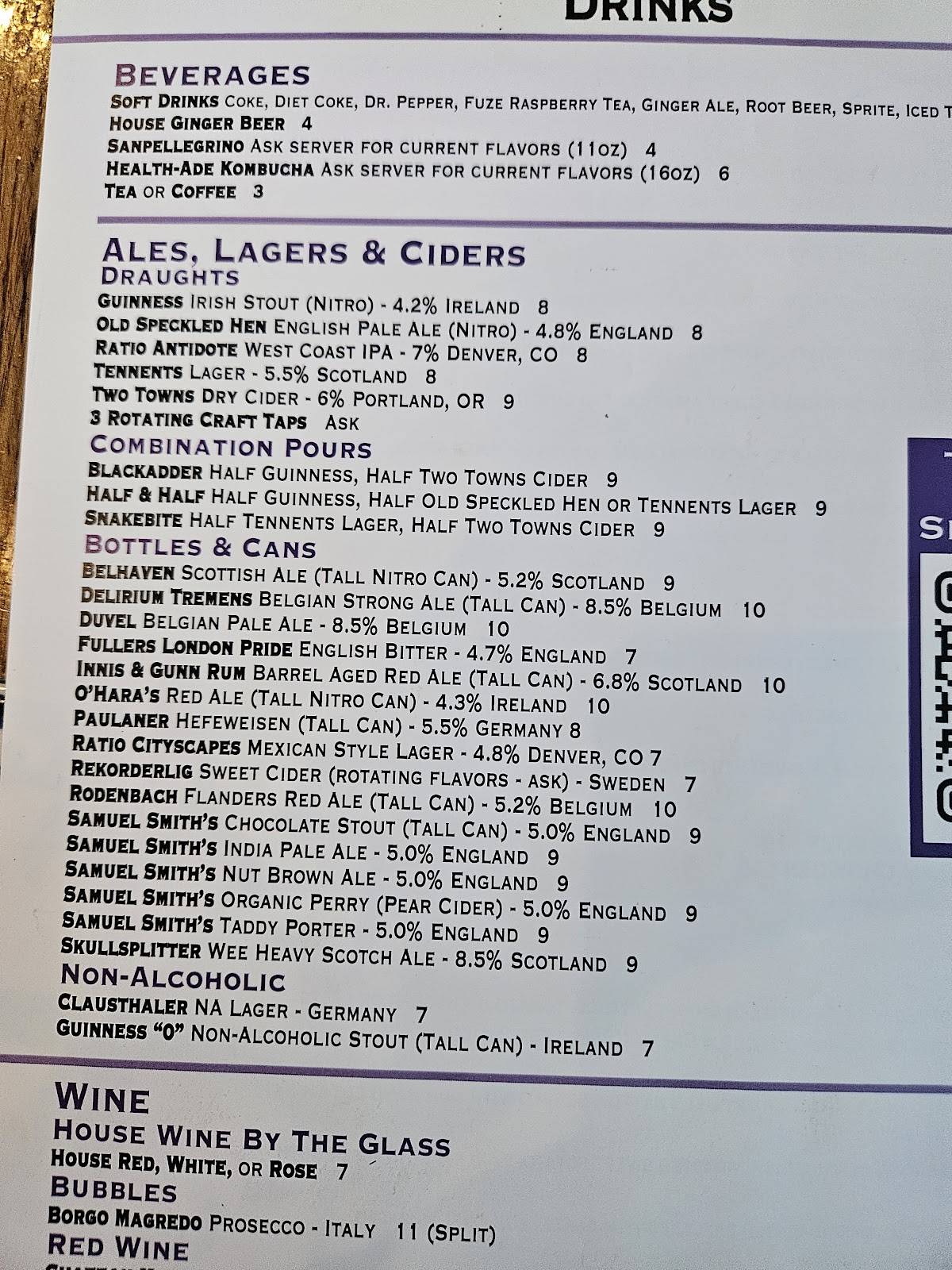 Menu at The Burns Pub & Restaurant, Broomfield