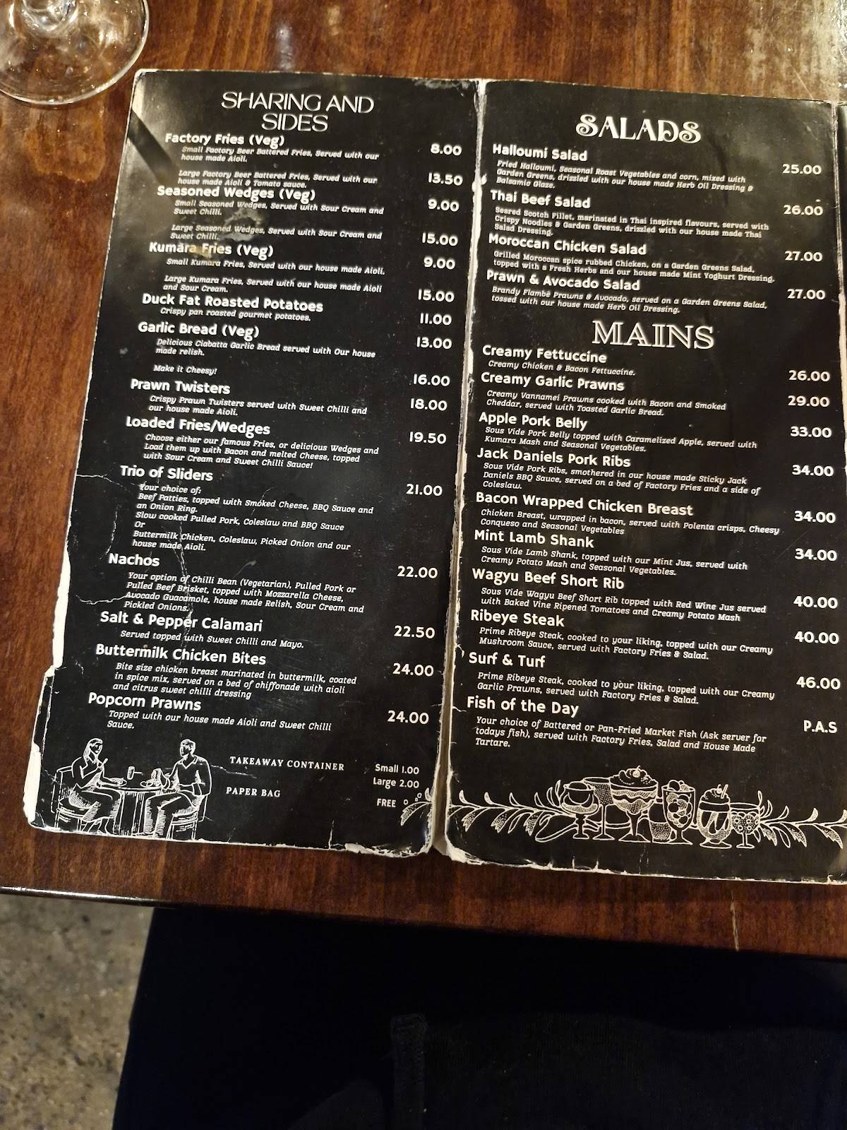 Menu at The Butter Factory pub & bar, Whangarei