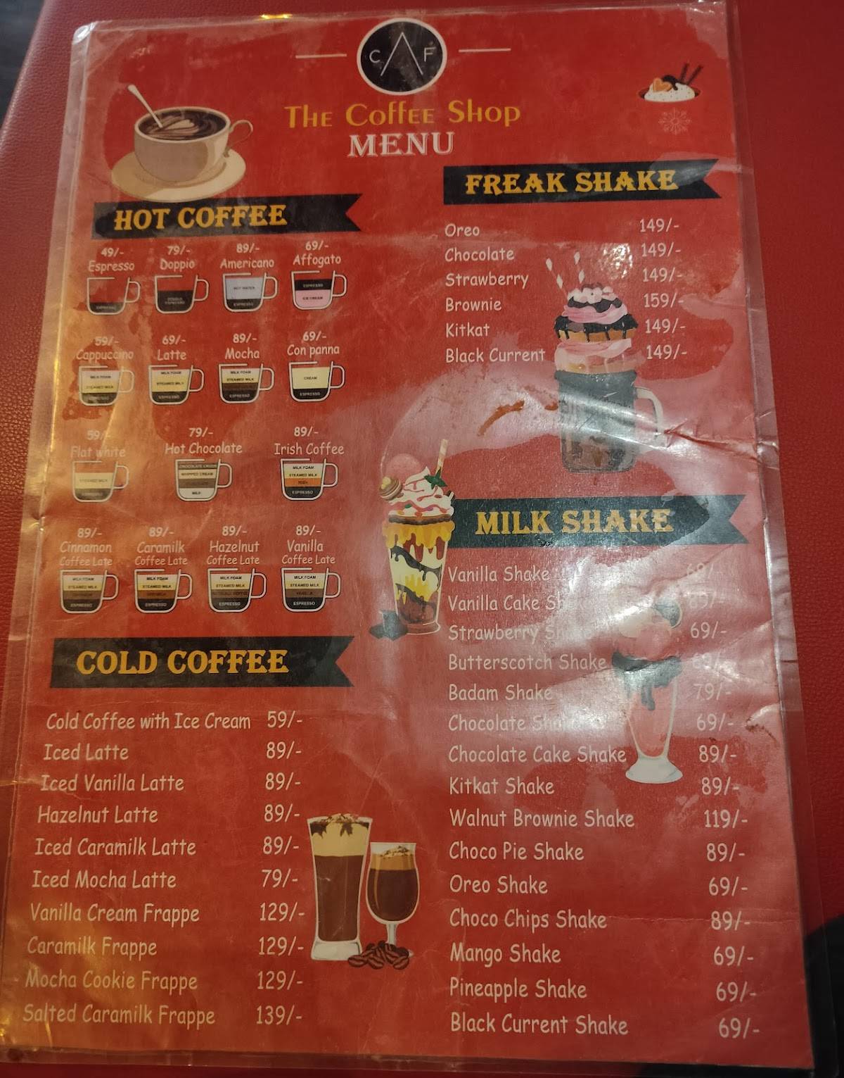 Menu at The CAF the coffee shop, Dhenkanal