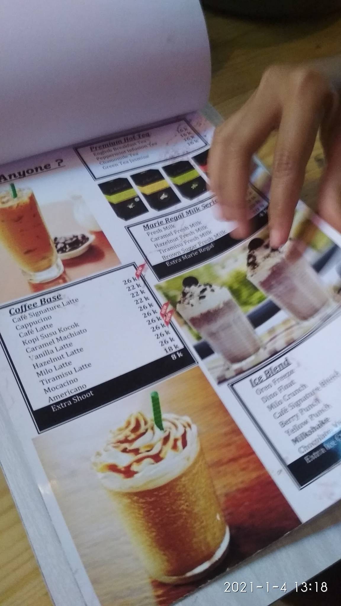 Menu at The Cafe House, Binjai