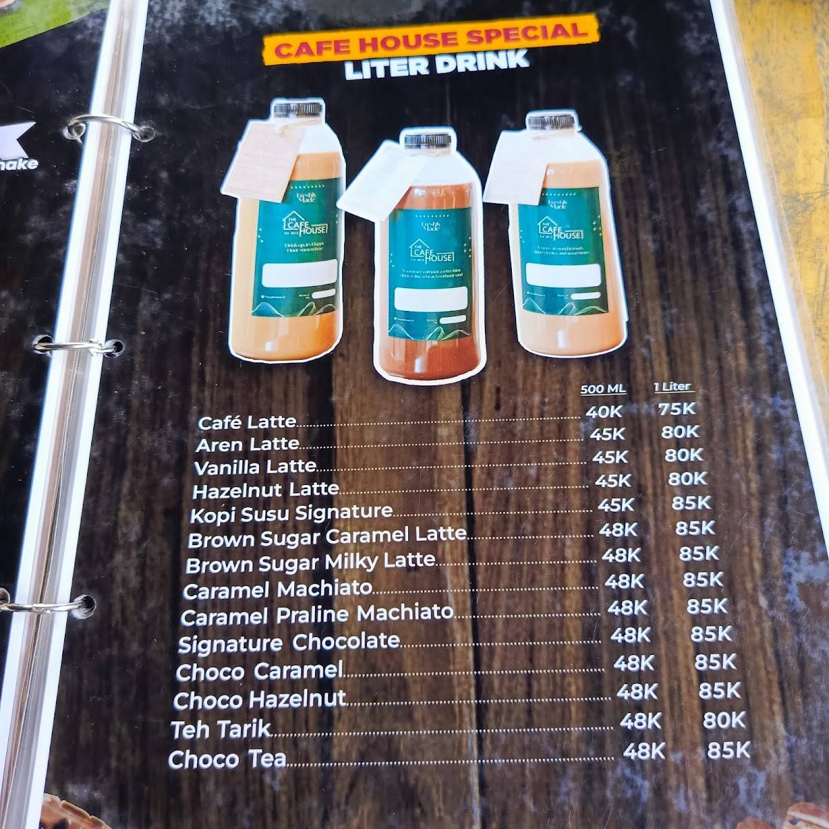 Menu at The Cafe House, Binjai