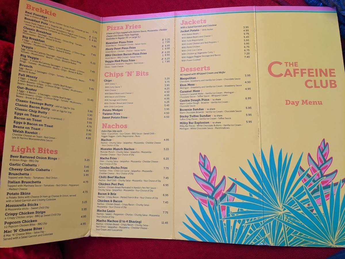 Menu at The Caffeine Club, Plymouth