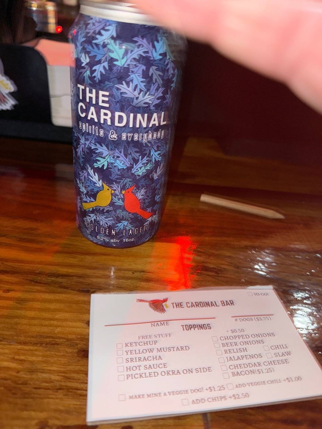 Menu at The Cardinal Bar, Raleigh