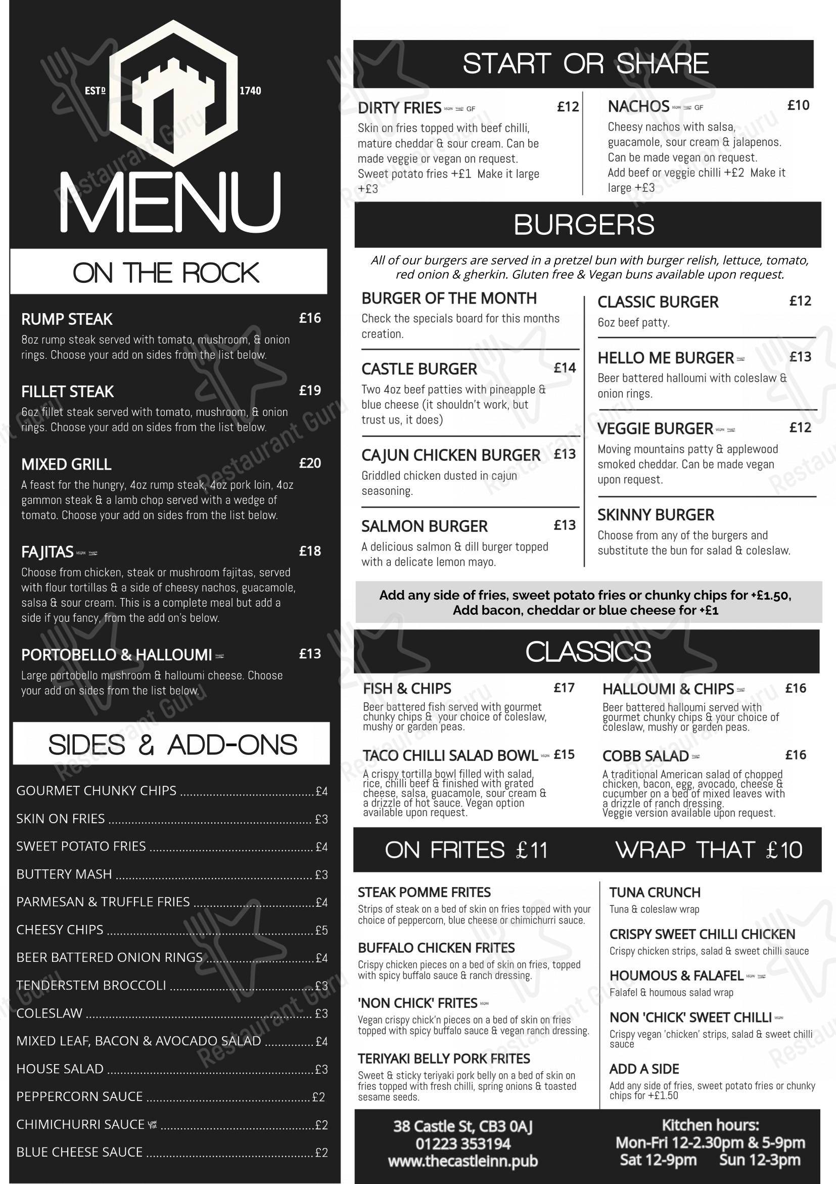 Menu at The Castle Inn pub & bar, Cambridge