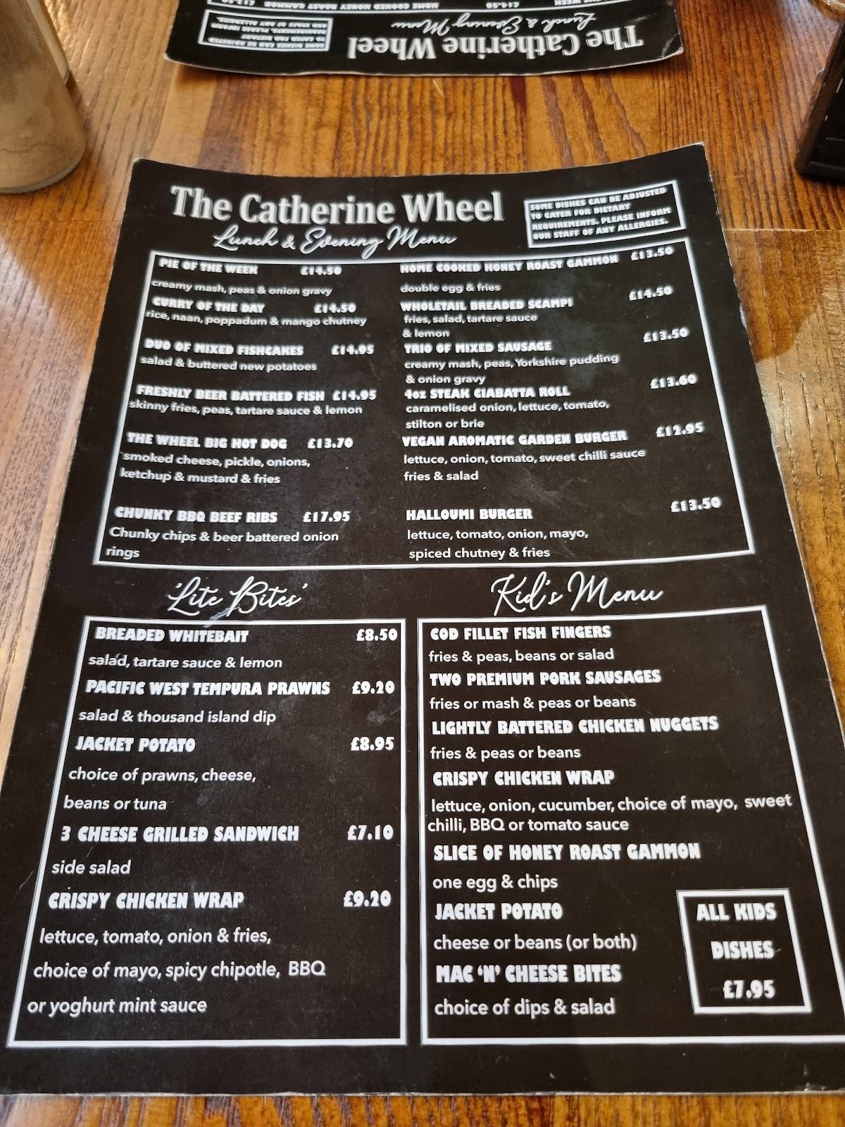 Menu at The Catherine Wheel pub & bar, Hemyock
