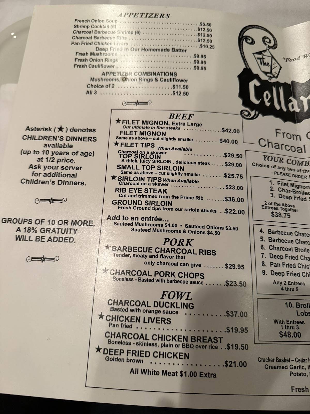 Carta del restaurante The Cellar, Geneseo